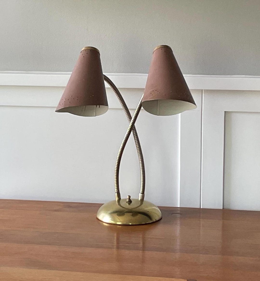 Table Desk Lamp Industrial Double Gooseneck 3 Way Adjustable MCM Light ...