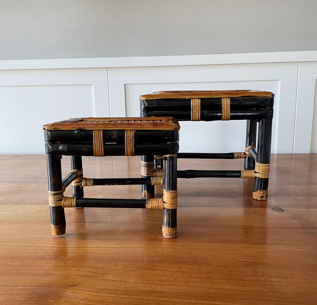 Bamboo Rattan Nesting Plant Stands Vintage Rectangular Tortoiseshell ...