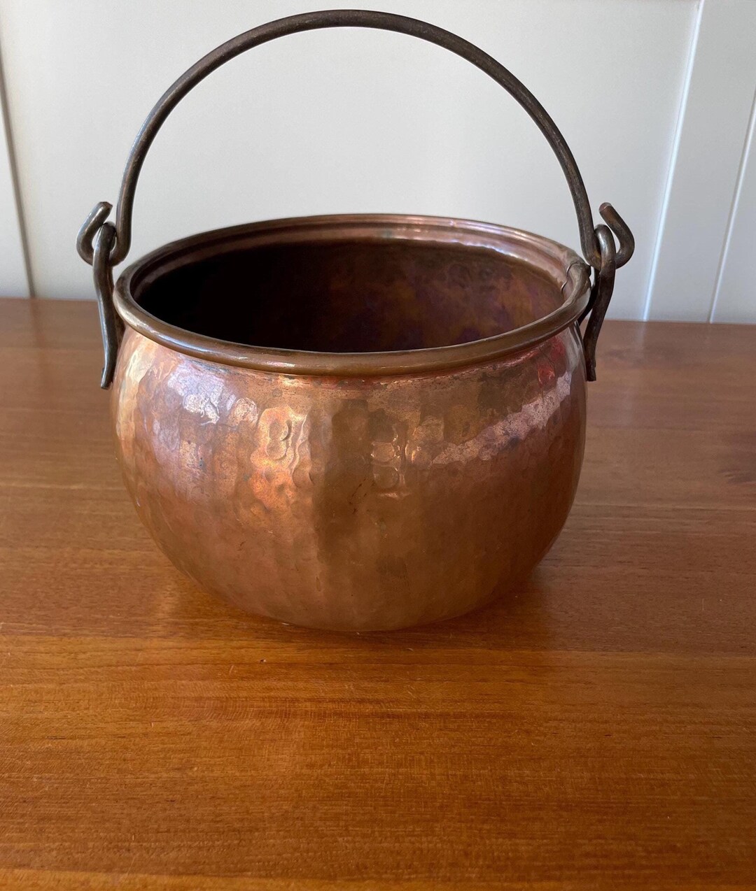 Hammered Copper Cauldron Hand Forged Large Pot Metal Carry Handle ...