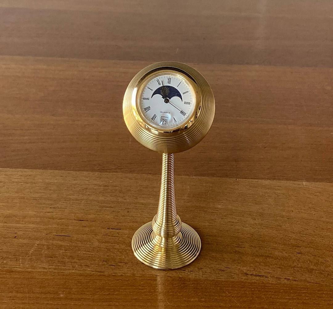 Desktop Table Clock Van Cort Moon Phase Pedestal Tabletop Heavy Gold ...