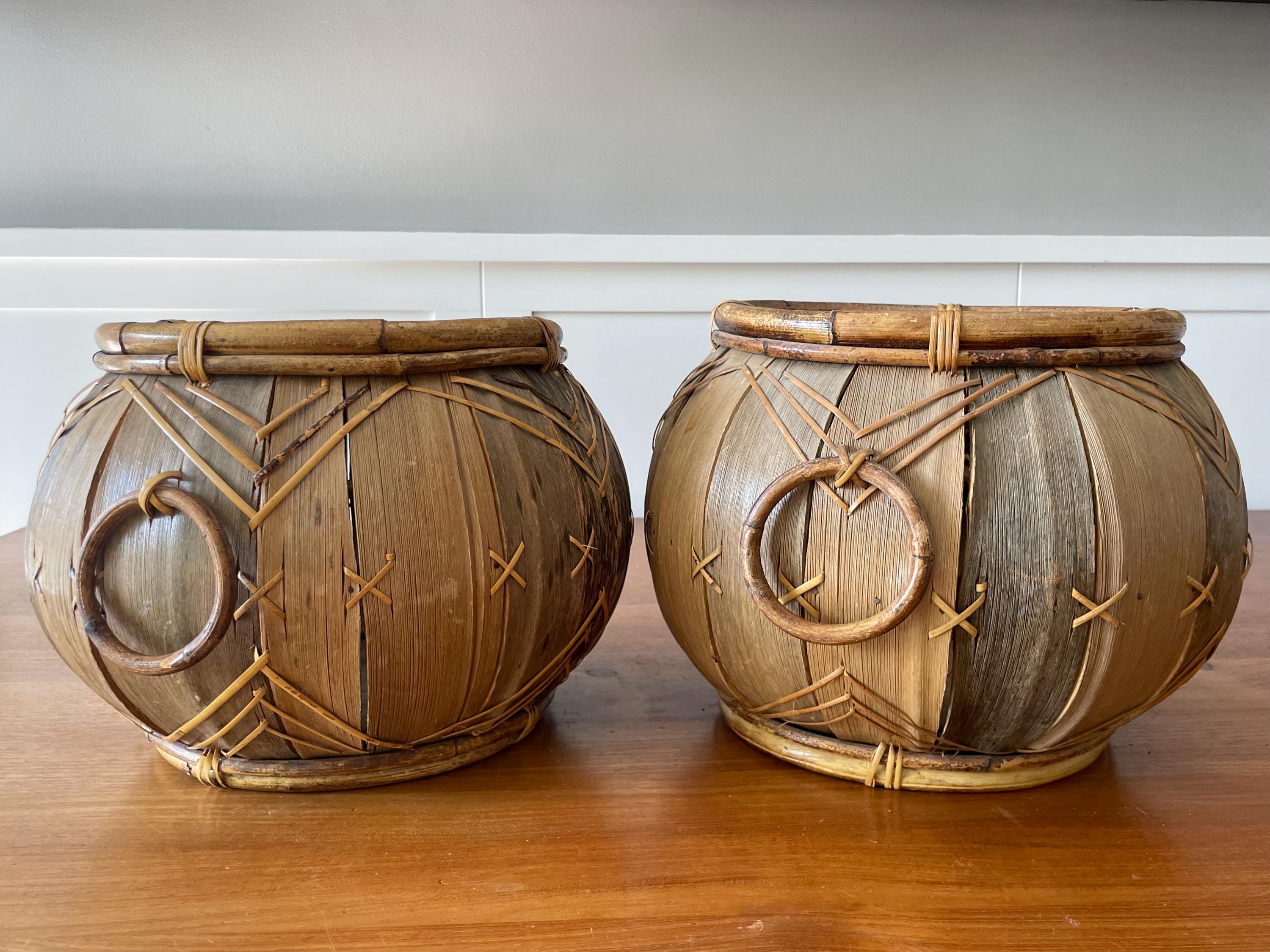 Vintage Palm Sheath Plant Holder With Handles, Tiki Boho Decor - Etsy
