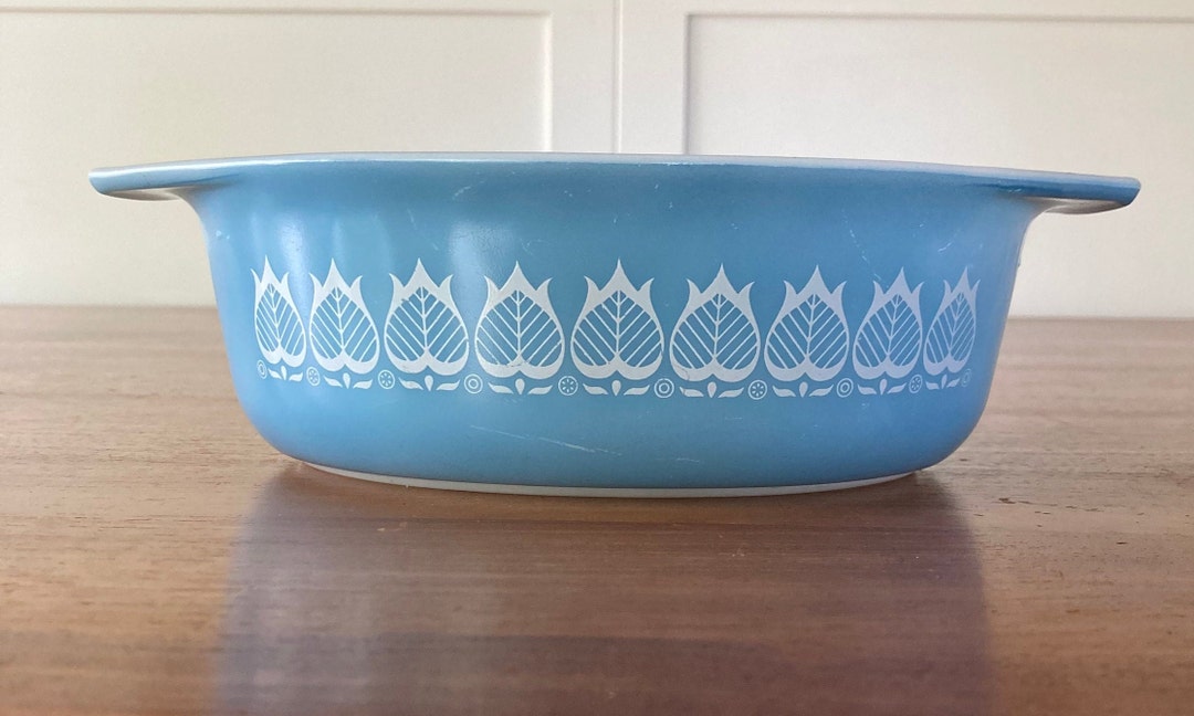 PYREX Casserole Dish 1960s Blue Tulip Design #043 1.5 QT Mid Century ...