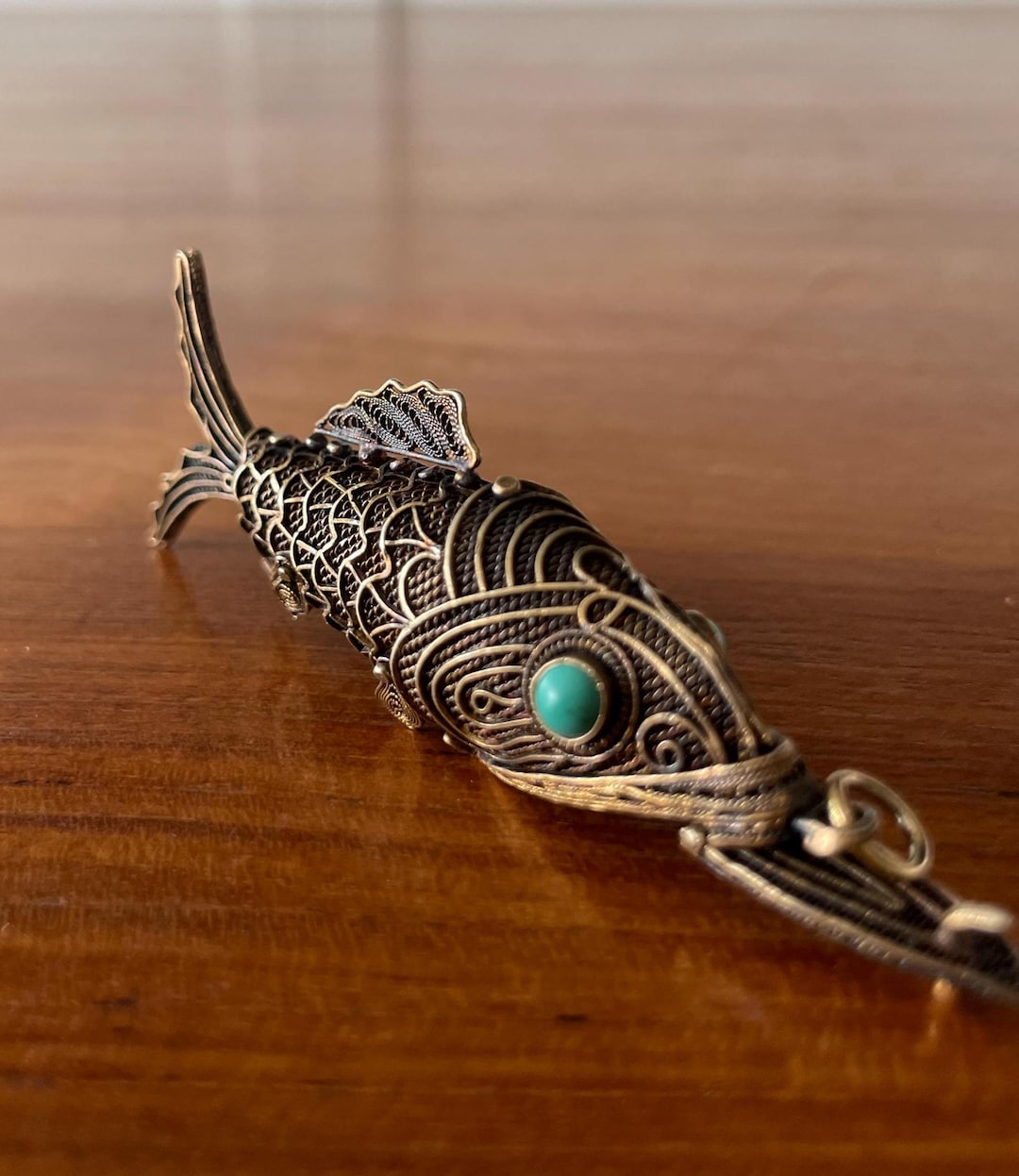 Pendant / Locket Asian Chinese Articulated Fish Ornate Filigree Silver ...
