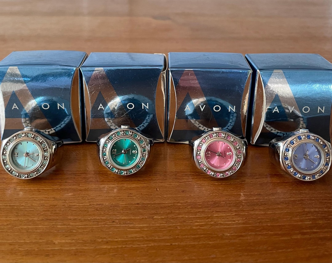 Avon Ring Watch Birthstone Jewelry Silvertone Metal Colourful Quartz ...