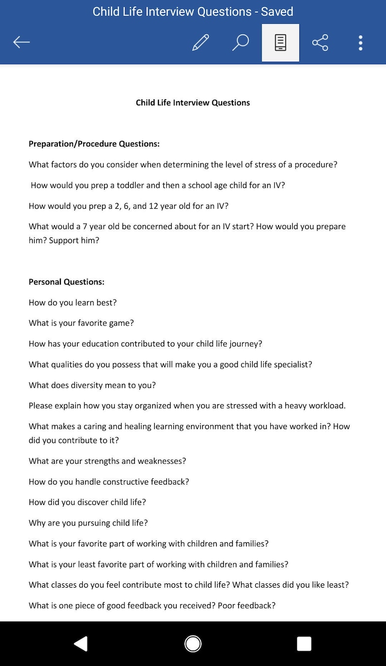Child Life Interview Questions - Etsy