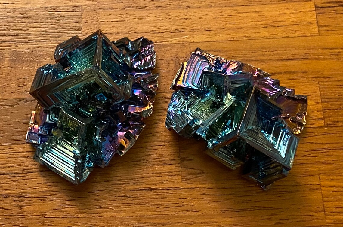 Pair of blue cube bismuth crystals 3 | Etsy