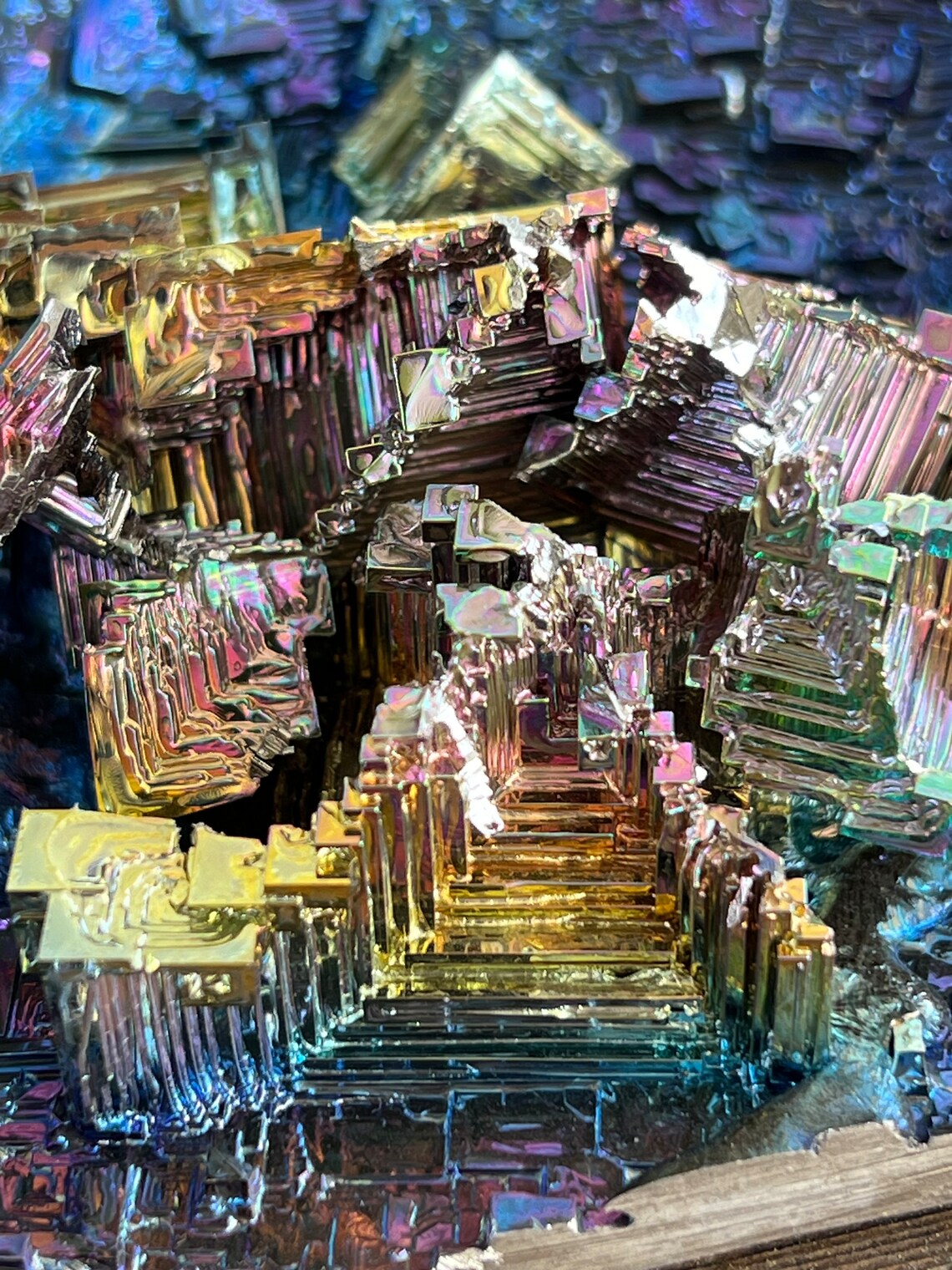 Bismuth Crystal Geode With Fire Agate - Etsy