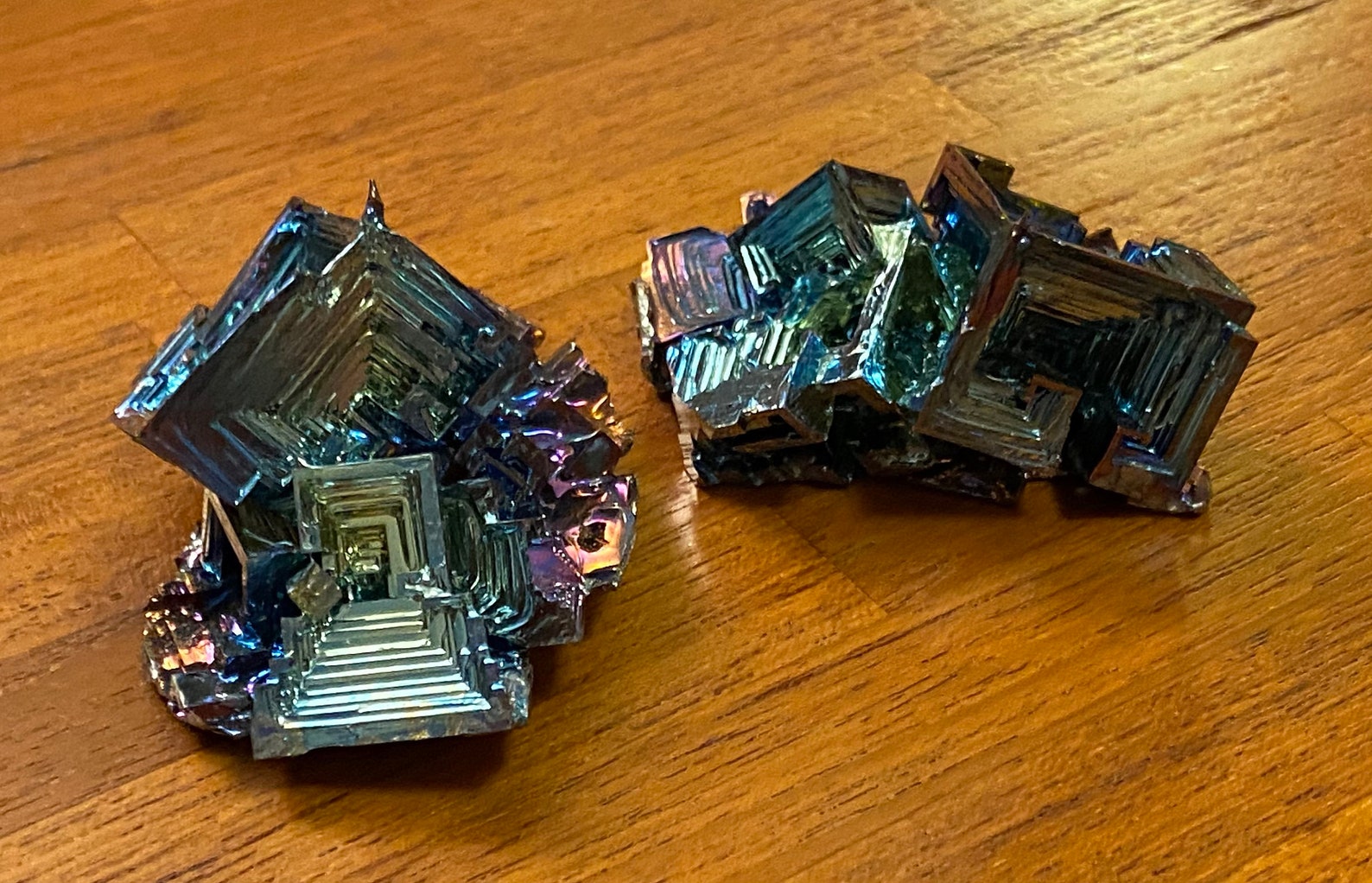 Pair of blue cube bismuth crystals 3 | Etsy