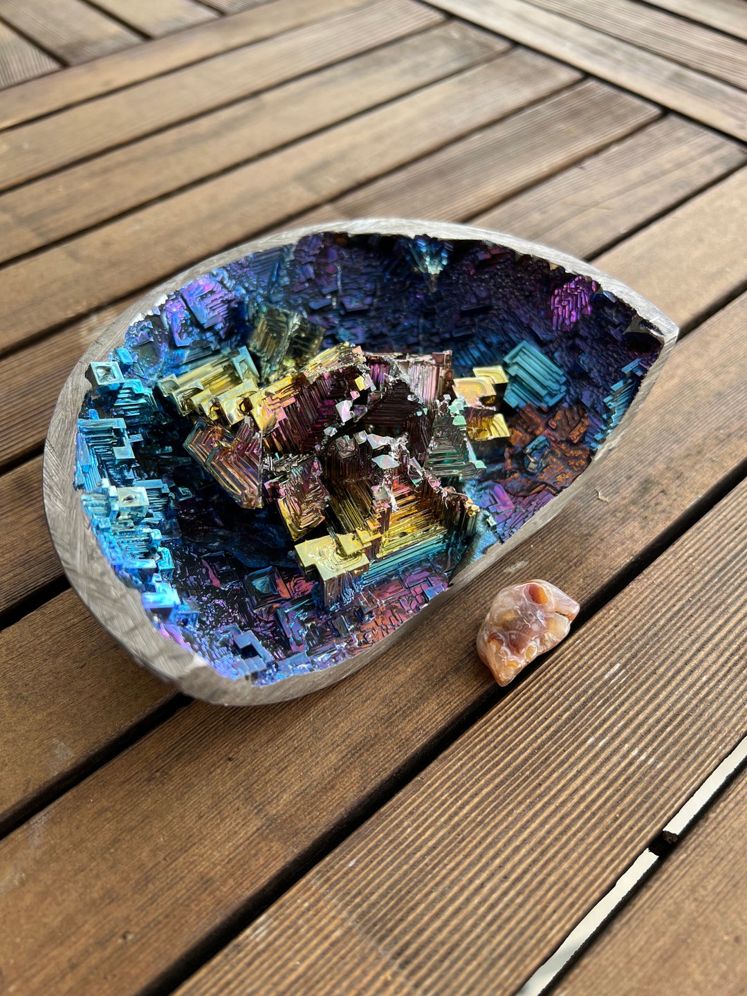 Bismuth Crystal Geode With Fire Agate - Etsy