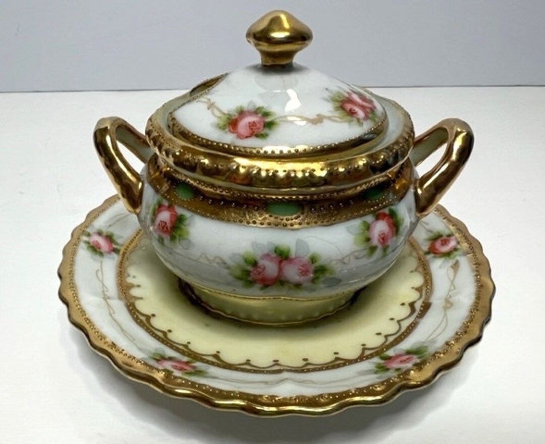 Antique Hand Painted Nippon Bone China Flower Pattern Porcelain Dish ...