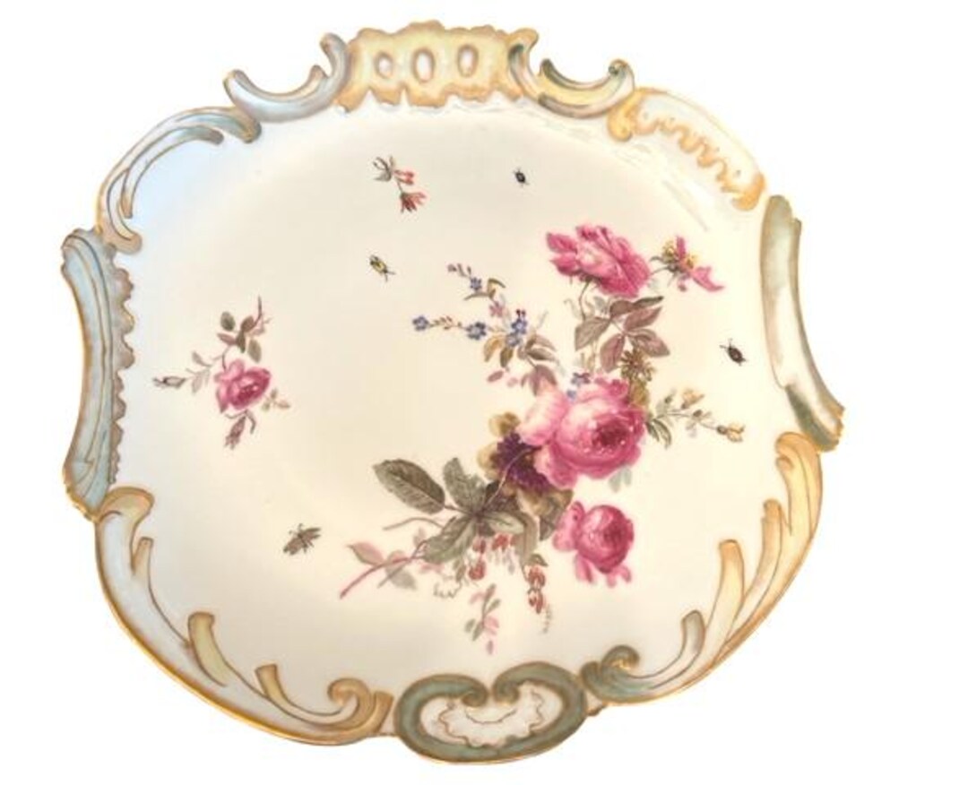 Large Antique Limoges France Bone China Floral Insects Motif Plate ...