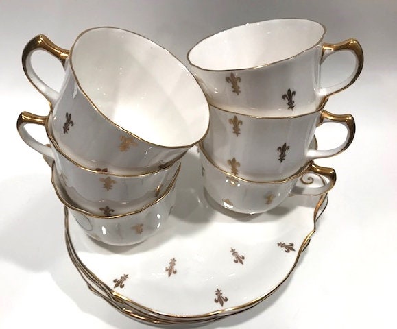 Set of Six Old Royal Bone China England White Gold Lily - Etsy