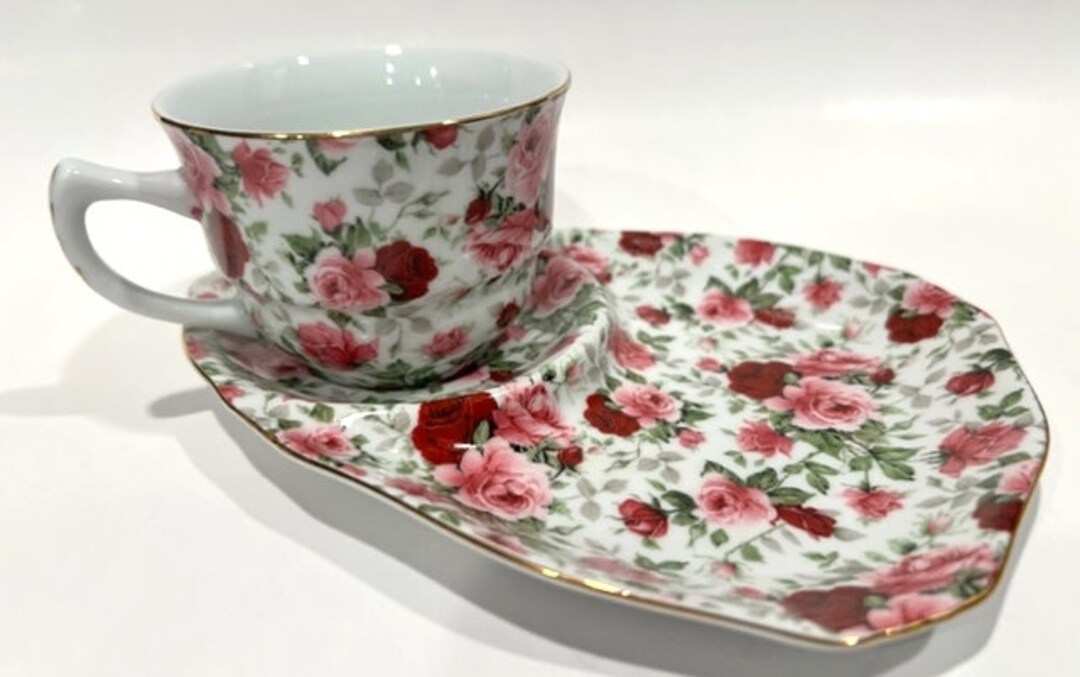 Vintage Nantucket China Floral Rose Motif Porcelain Teacup and Dessert ...