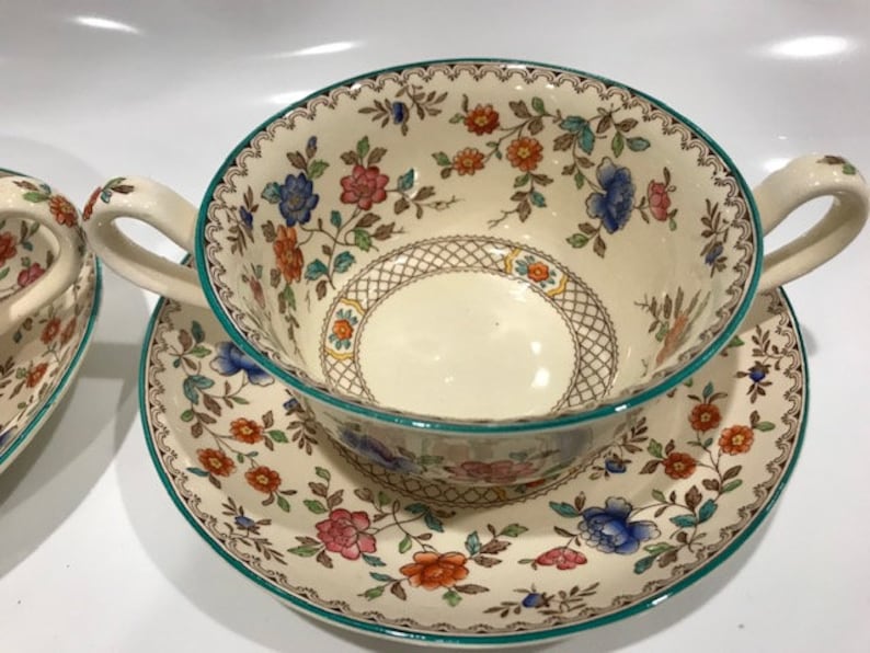 Pair of Vintage Copeland Spode Royal Jasmine Pattern Cream Soup Bowls ...