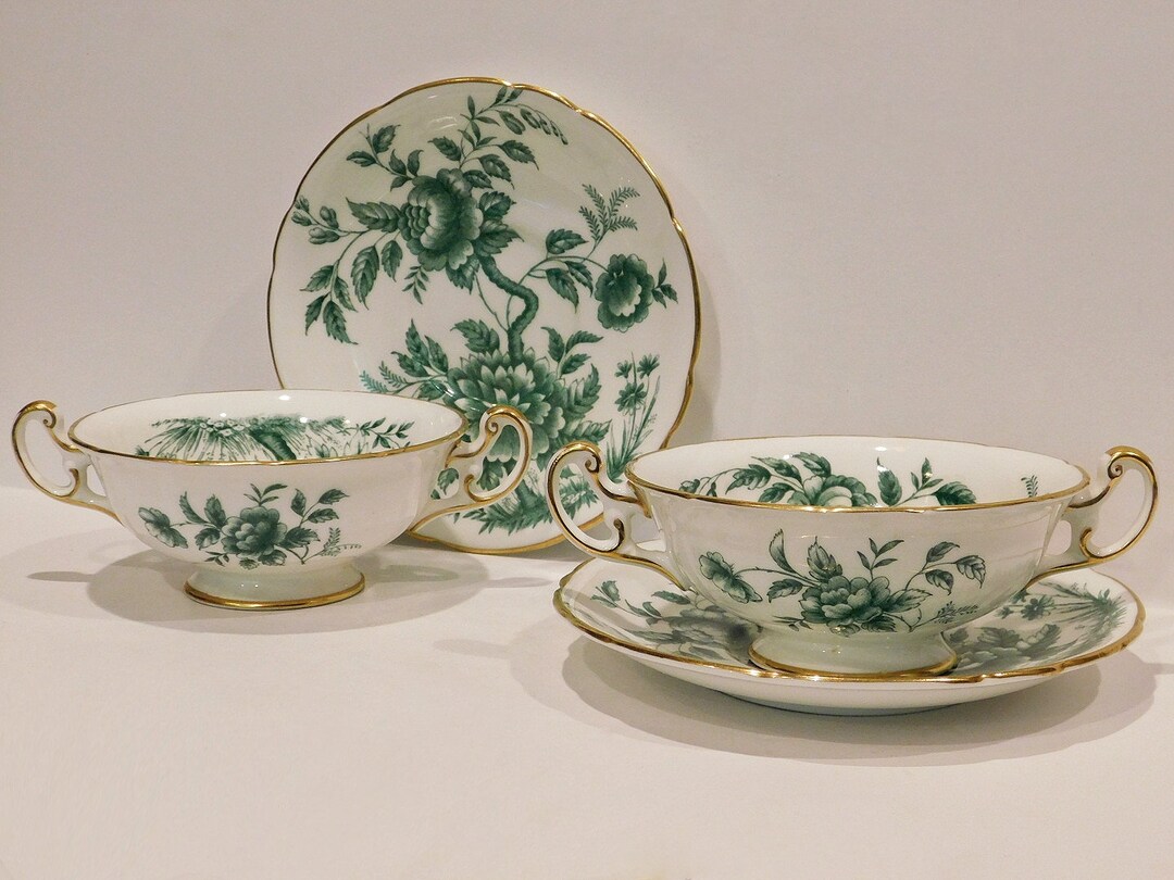 Pair of EB 1850 Foley England Bone China Green Floral peony Pattern ...