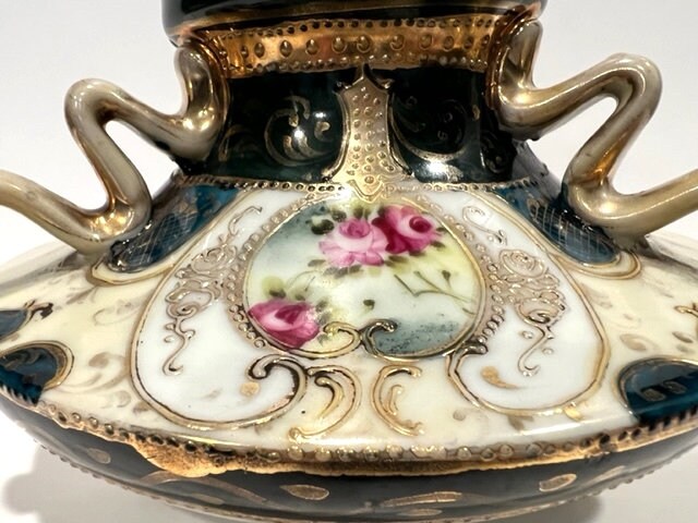 Antique Nippon Hand Painted Rose Motif Green Porcelain Footed - Etsy