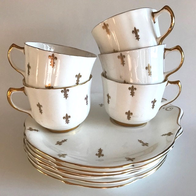 Set of Six Old Royal Bone China England White Gold Lily - Etsy