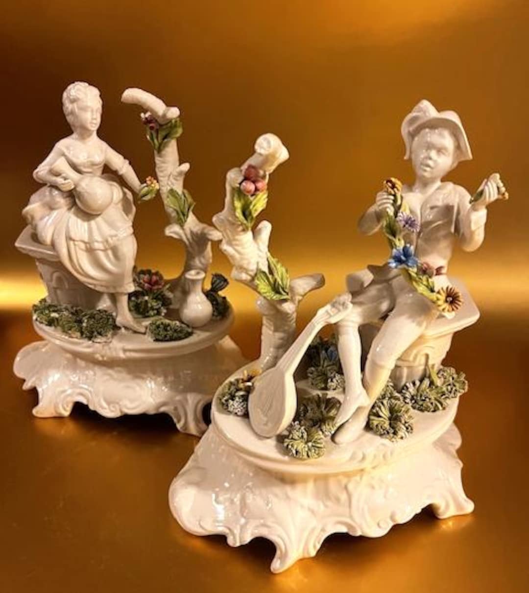 Pair of Vintage Italian Figurines Candleholders White Porcelain Lady ...