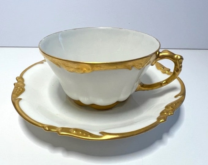 Atique JPL Jean Pouyat Limoges White Porcelain Teacup and Saucer With ... Atique JPL Jean Pouyat Limoges White Porcelain Teacup and Saucer With ...