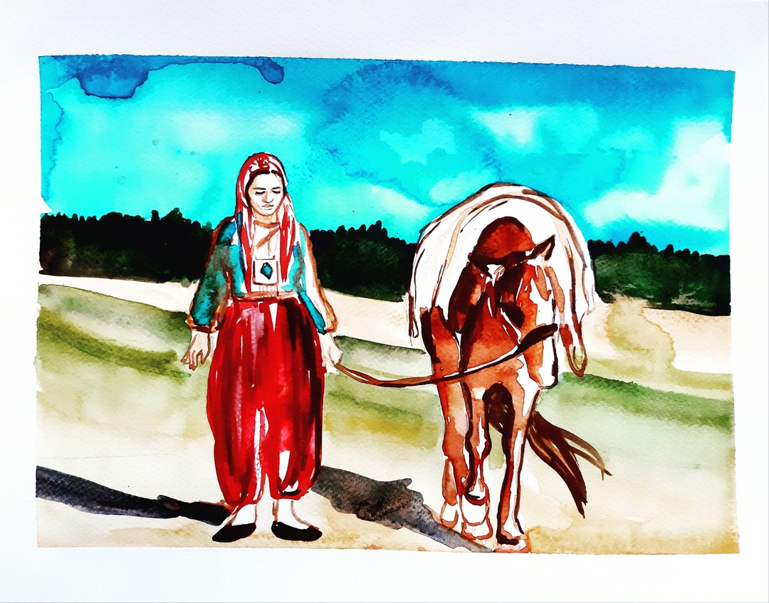 Kurdish Girl in Village With Horse - Etsy