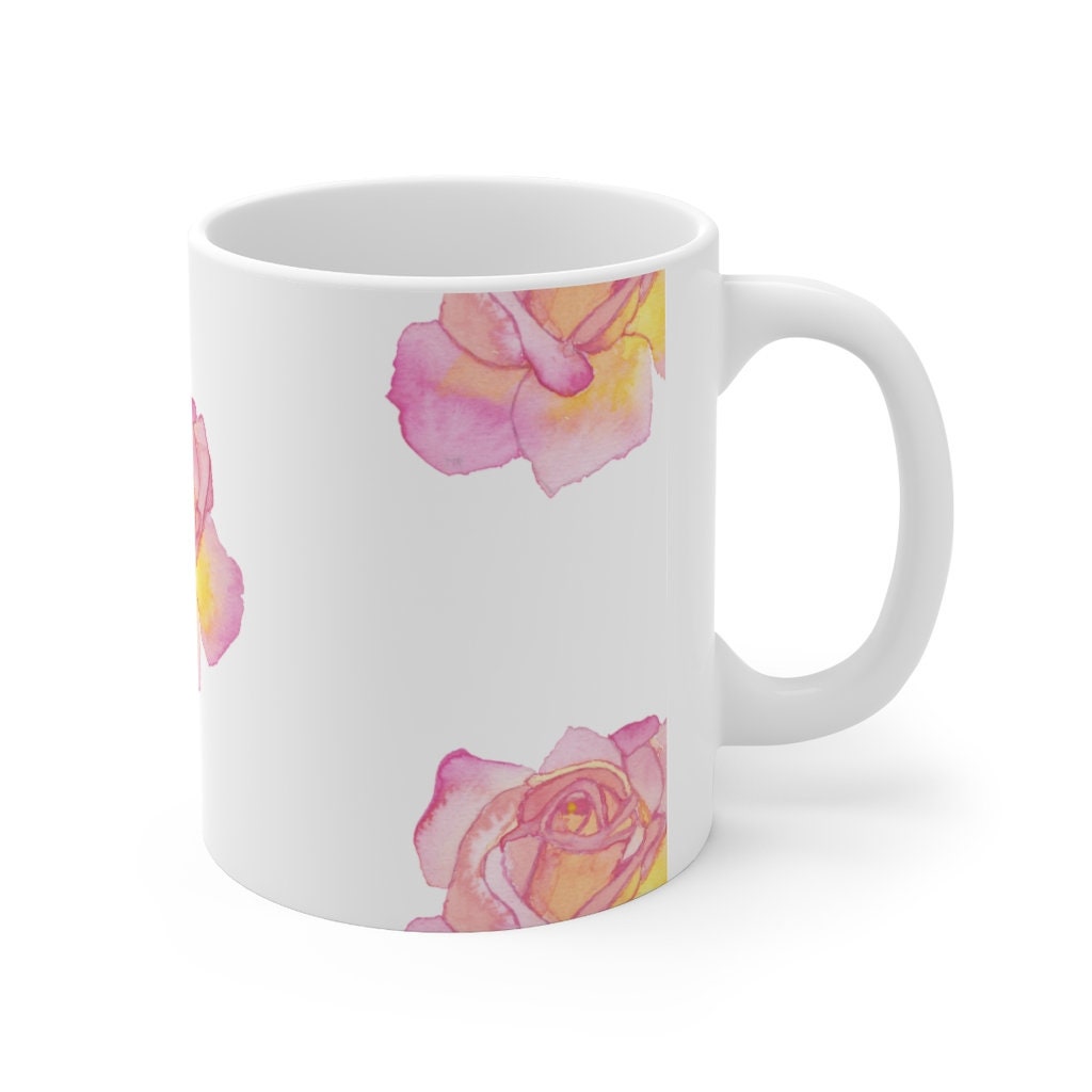 Taza de diseño floral acuarela 'Rosa' Cerámica 11oz | Etsy