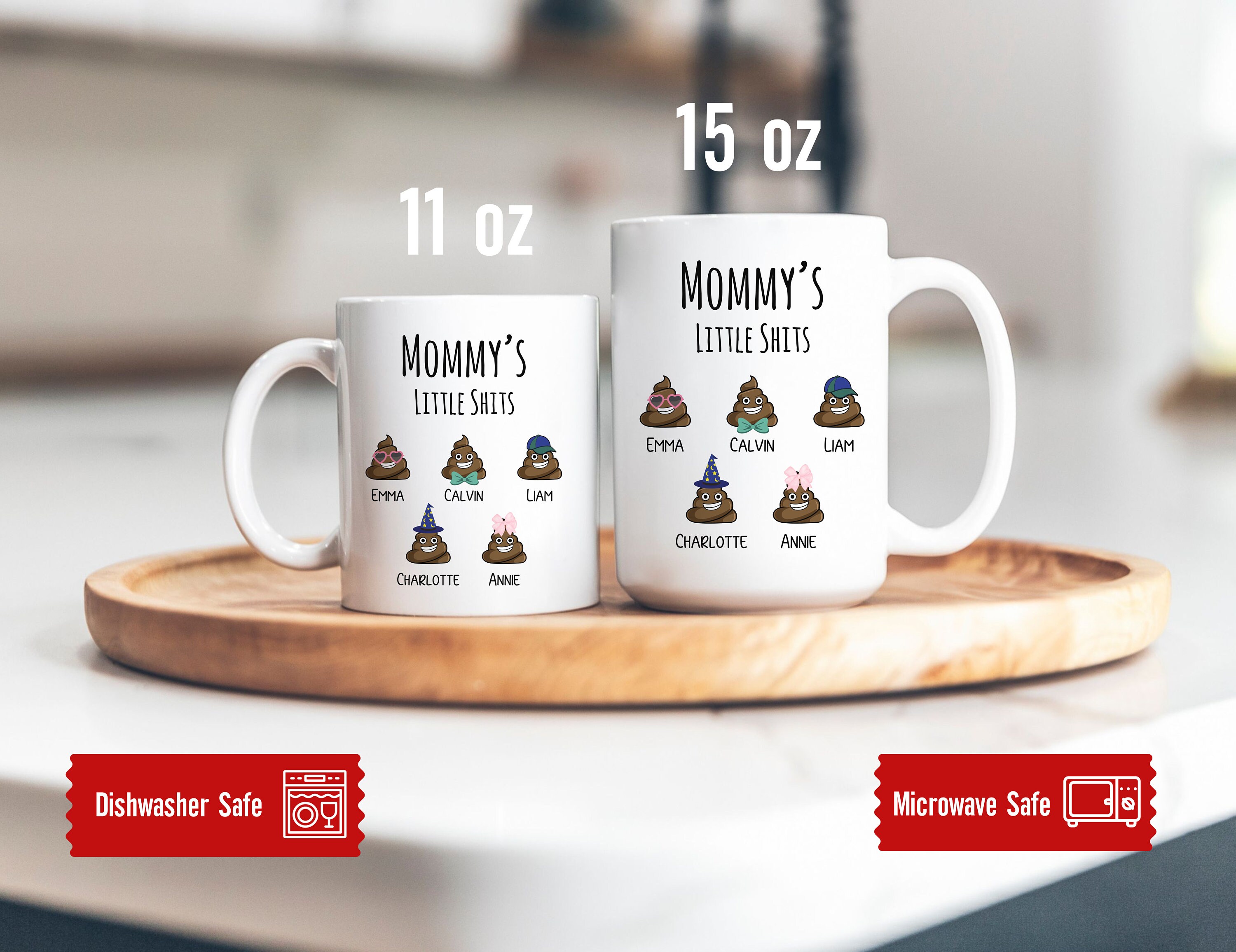 Mommy's Little Shits Emoji Mug, Personalized Funny Gift for Mom, Mother ...