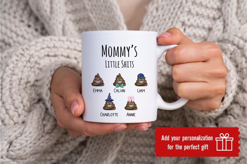 Mommy's Little Shits Emoji Mug, Personalized Funny Gift for Mom, Mother ...