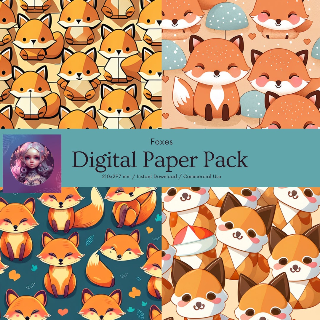 Kawaii Foxes Digital Paper Cute Creepy Scrapbooking Kawaii Goth Animal ...