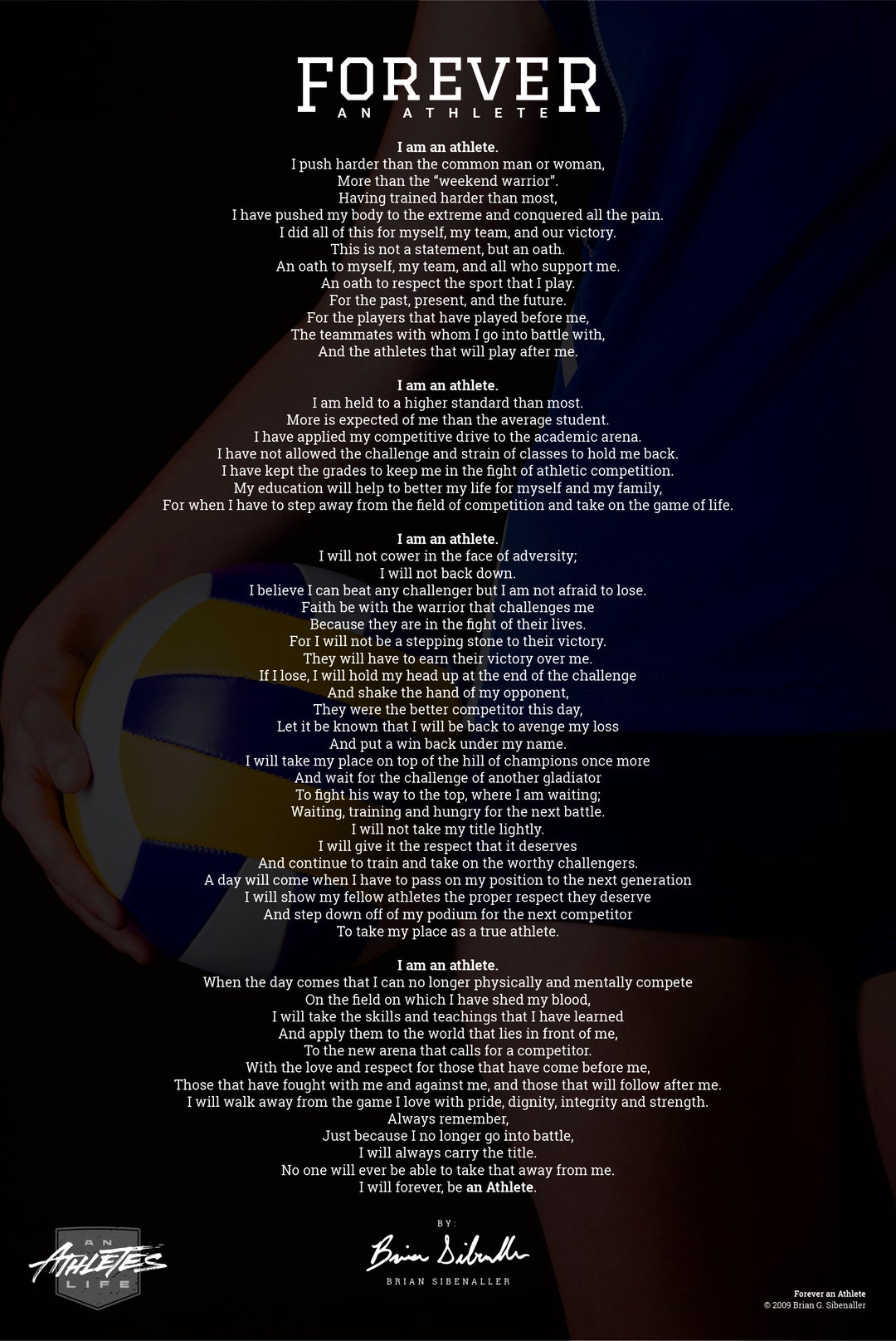 Volleyball Poem Poster Print / Forever an Athlete Poetry Gift ...