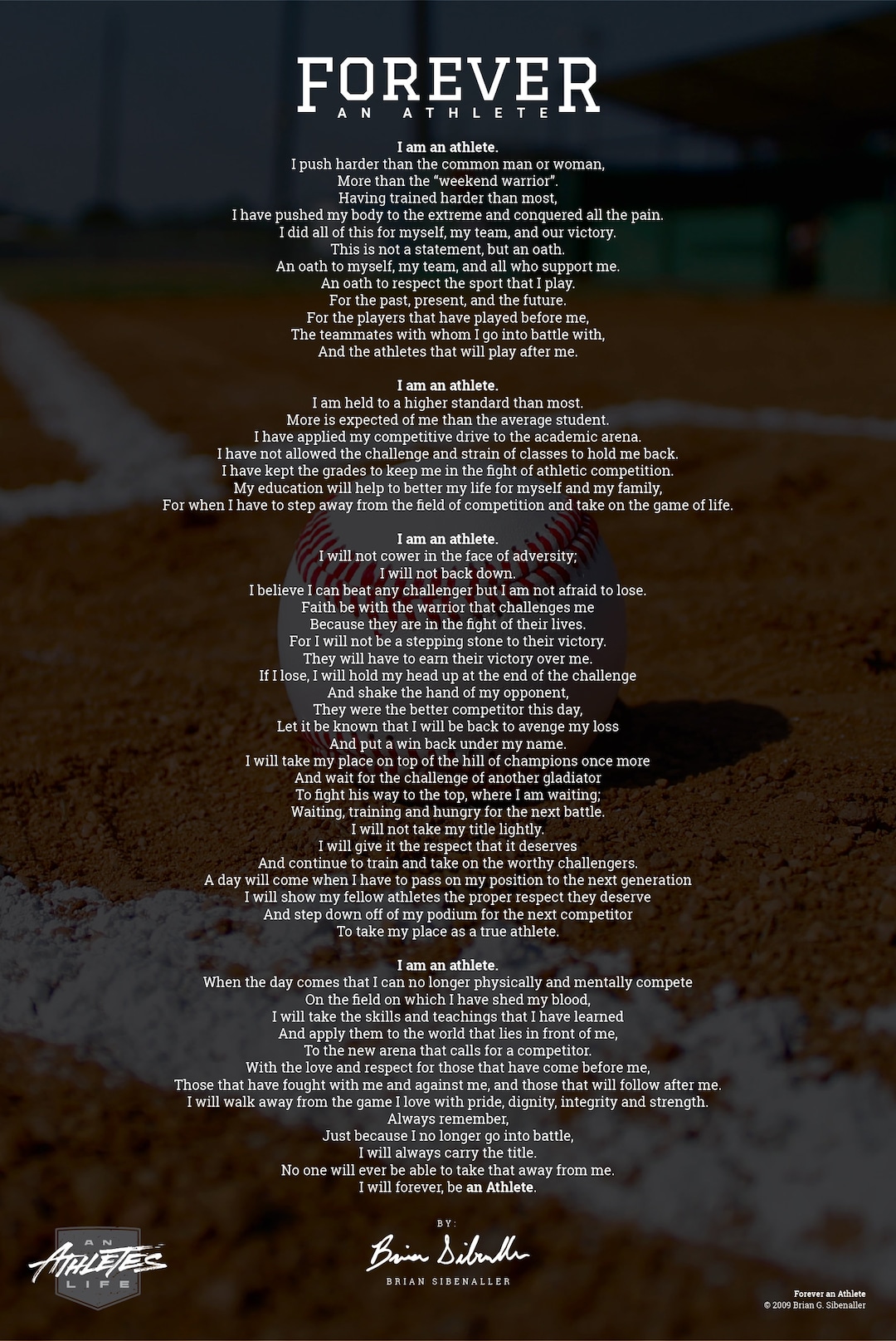 Baseball Poem Poster Print / Forever an Athlete Poetry Gift / Baseball ...