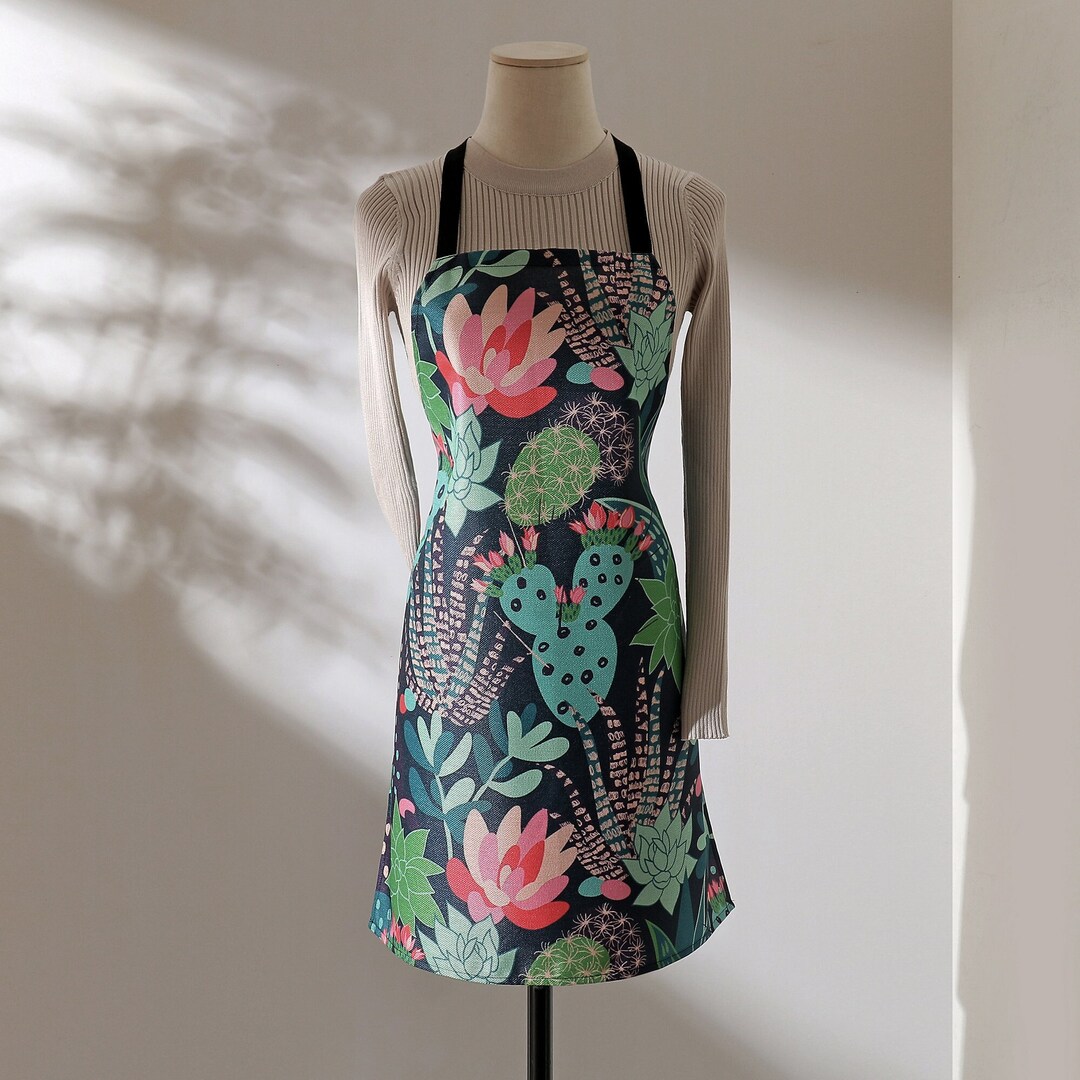 Cactus Plants Floral Full Adult Apron Kitchen Cooking Apron Green ...
