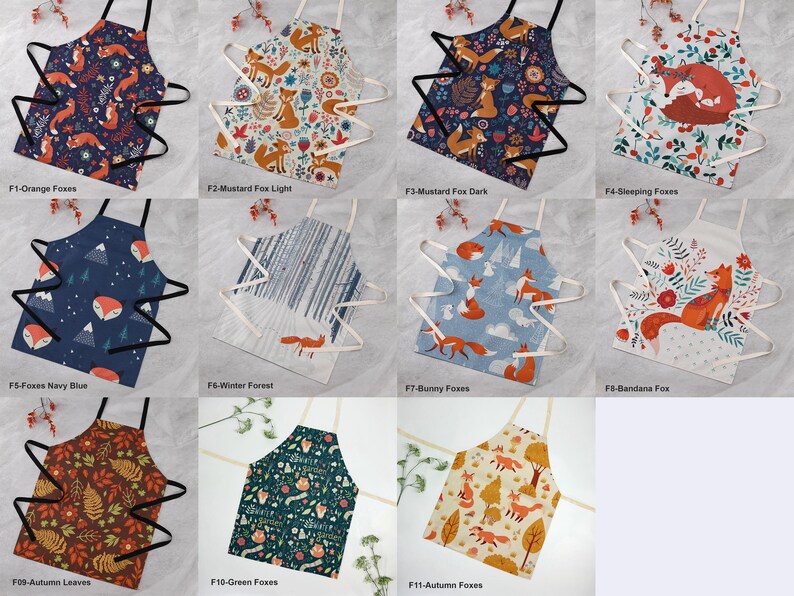 Orange and Navy Fox Apron, Colorful Forest Animal Winter Fox Cooking ...