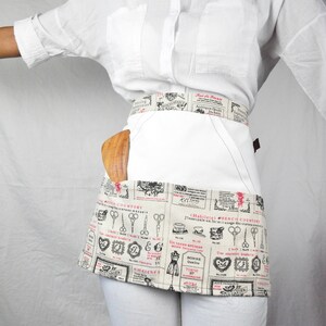 Vintage Newspaper Retro Calligraphy Printed 6 Pockets Half Apron Gift ...