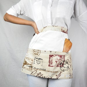 Vintage Newspaper Retro Calligraphy Printed 6 Pockets Half Apron Gift ...