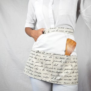 Vintage Newspaper Retro Calligraphy Printed 6 Pockets Half Apron Gift ...