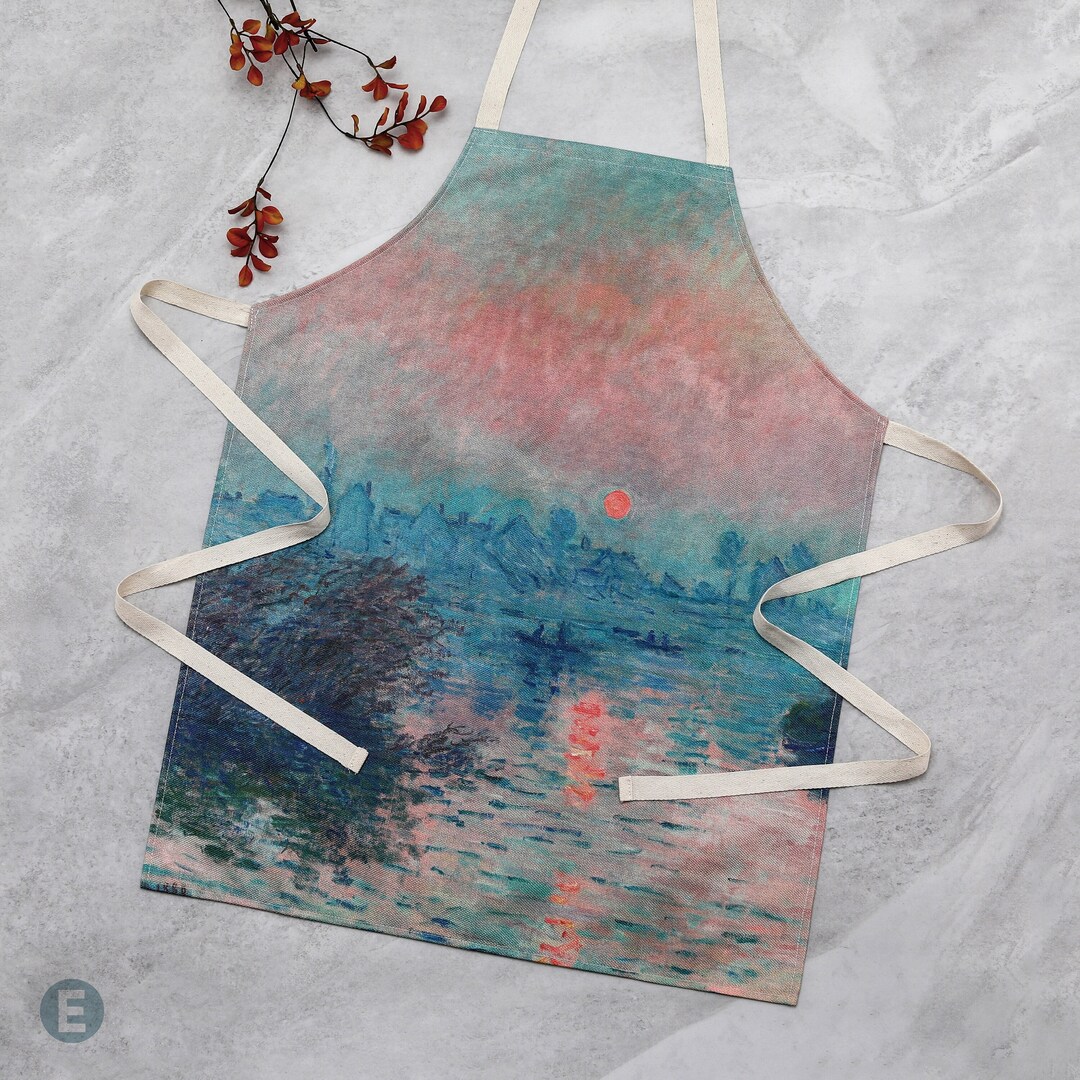 Monet Sunset Sunrise Landscape Apron, Blue Pink Fine Art Gift Apron ...