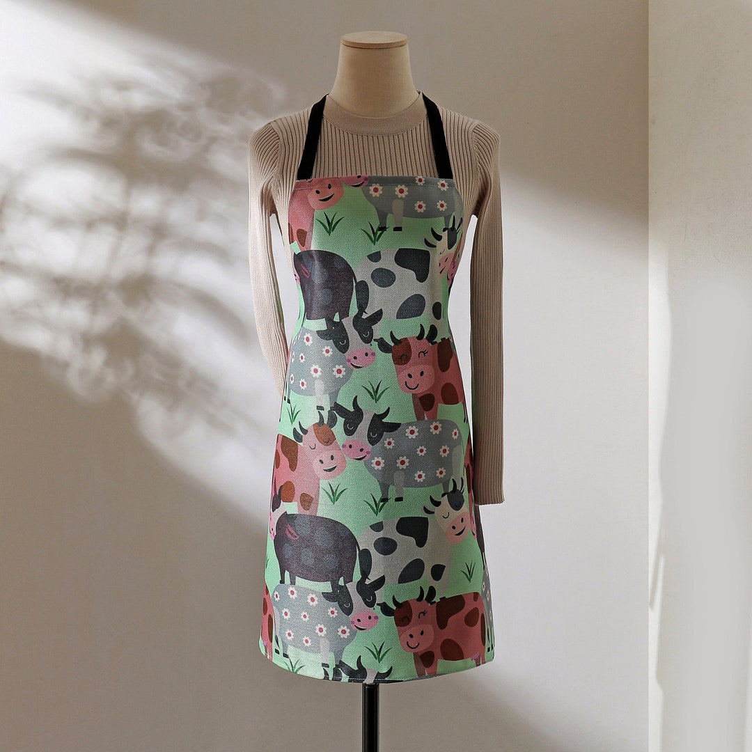 Floral Cow Rooster Rat Farm Animal Full Adult Apron Cute Black and ...