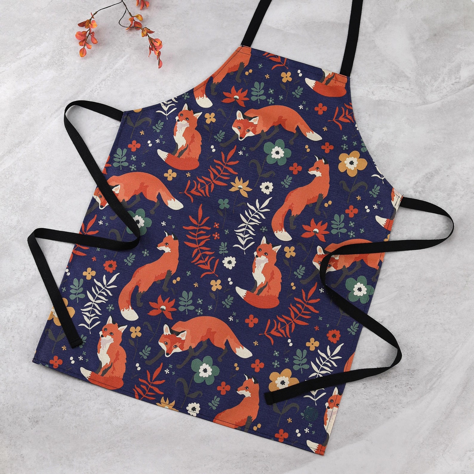 Orange and Navy Fox Apron Colorful Forest Animal Winter Fox - Etsy