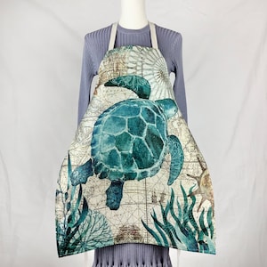 Denim Blue Ocean Theme Aprons Crab Squid Turtle Seahorse Grill Apron ...