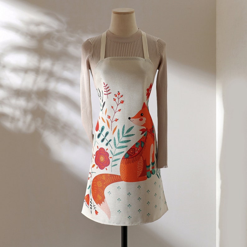 Orange and Navy Fox Apron, Colorful Forest Animal Winter Fox Cooking ...