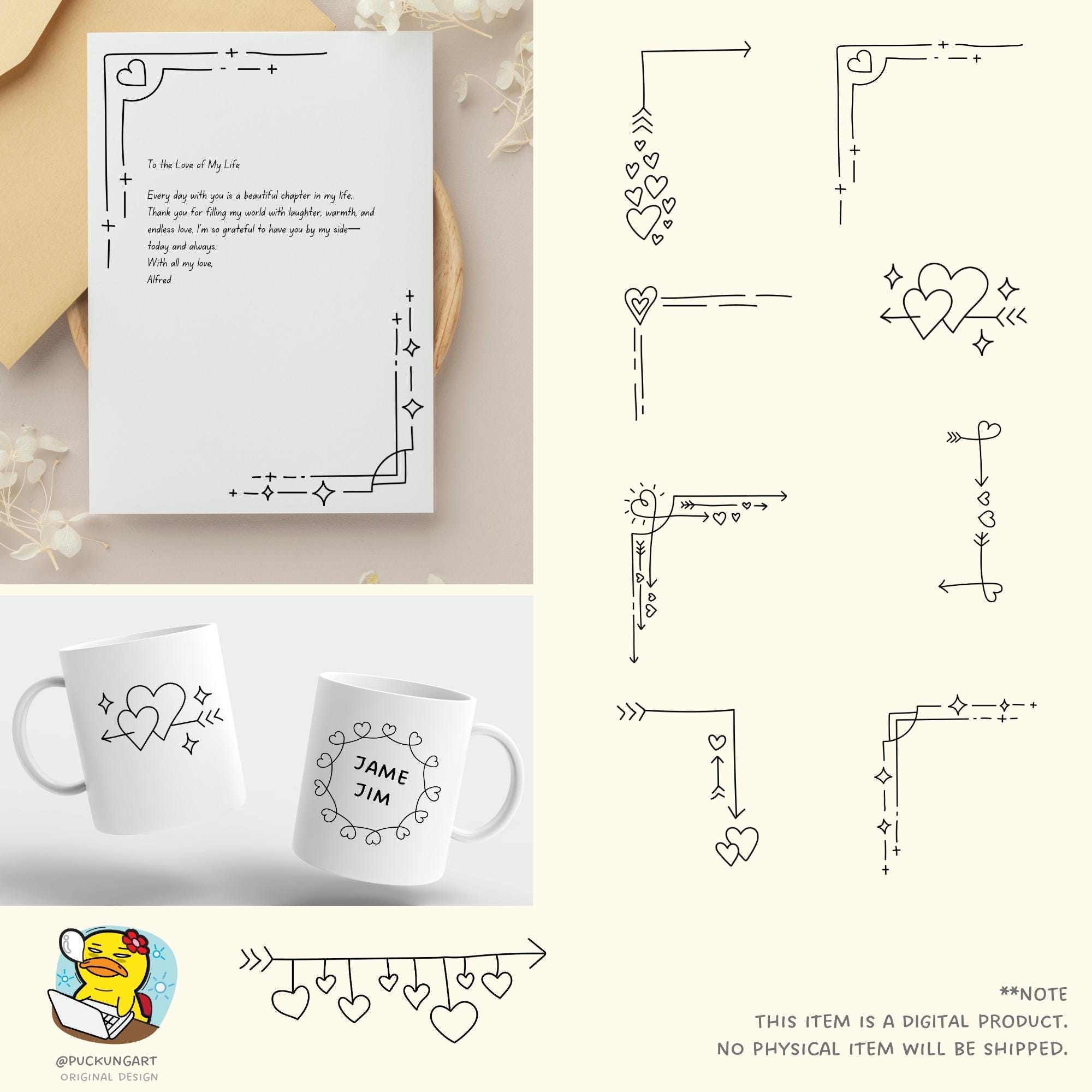 Hand Drawn Arrow & Heart Doodle Frames: SVG PNG Clipart (digital ...