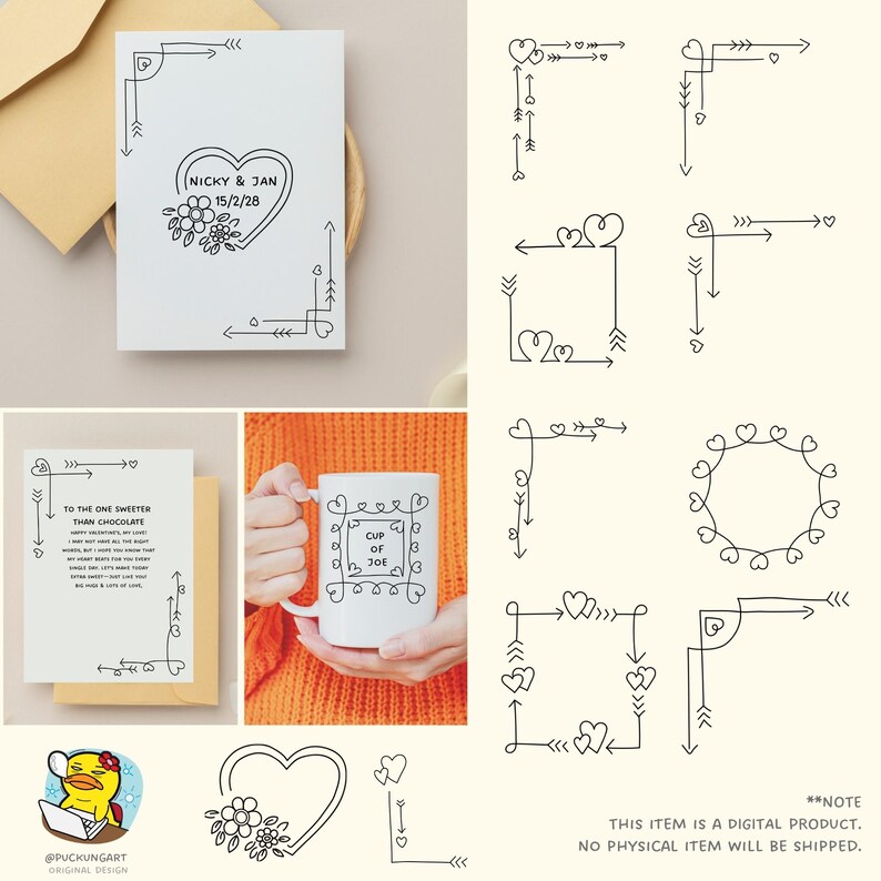 Hand Drawn Arrow & Heart Doodle Frames: SVG PNG Clipart (digital ...