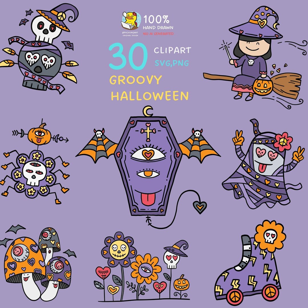 Kawaii Halloween Clipart, Spider Skull Ghost PNG SVG, Sublimation ...
