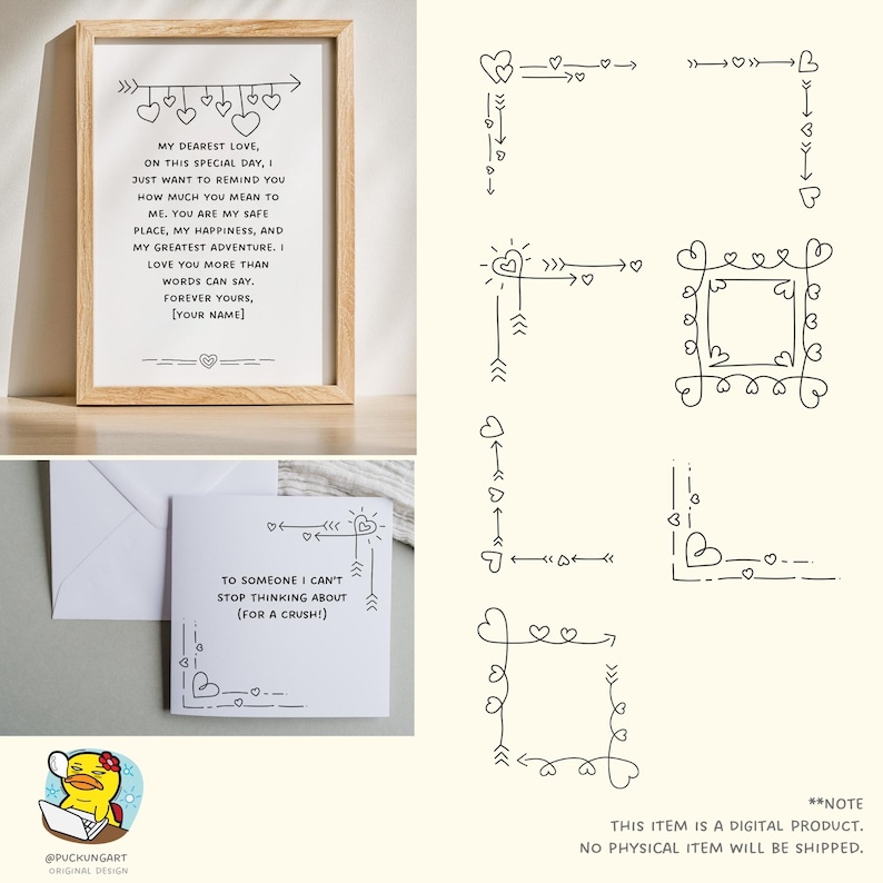 Hand Drawn Arrow & Heart Doodle Frames: SVG PNG Clipart (digital ...