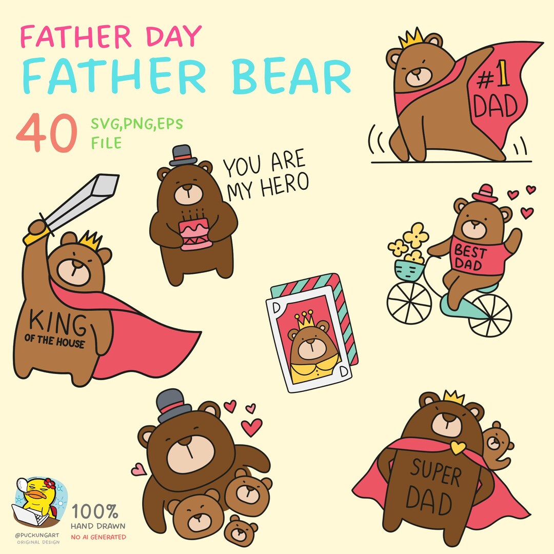 Father's Day Bear Clipart: 40 Hand-drawn Dad SVG PNG EPS - Etsy