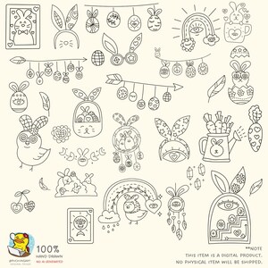 Boho Easter Doodle Clipart Bundle: Hand-drawn Bunny Egg SVG PNG - Etsy