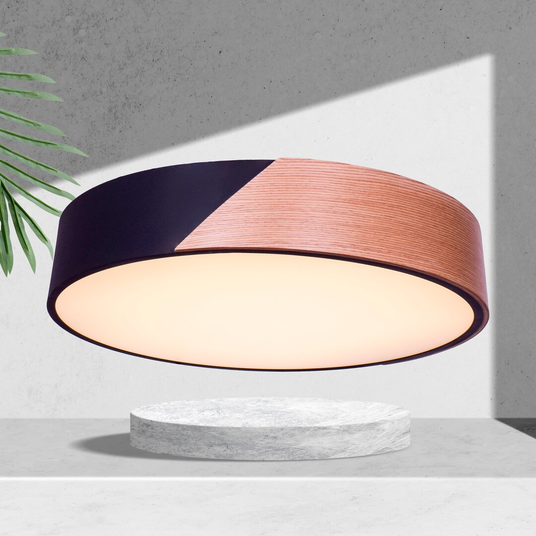 Modern Oak Wood LED Ceiling Light | Round Surface Mount Lighting - Etsy