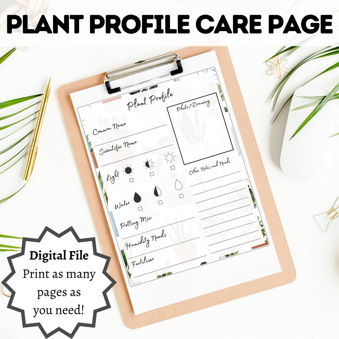 Plant Profile Care Page, Printable, Digital Download, Instant Download ...