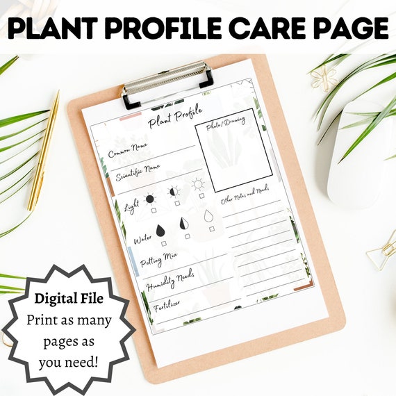 Plant Profile Care Page Printable Digital Download Instant | Etsy
