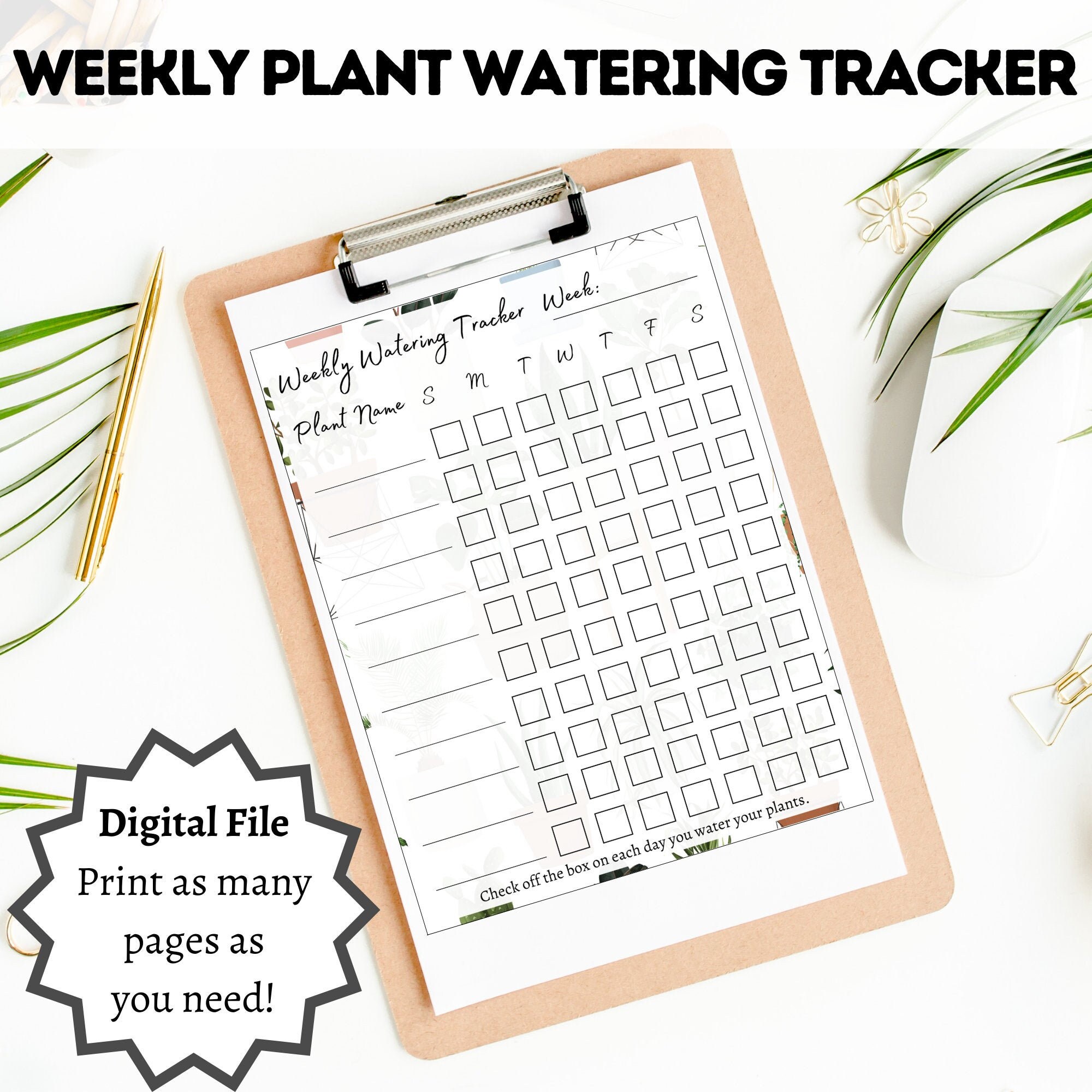 Plant Watering Tracker, Weekly, Printable, Digital Download, Instant ...